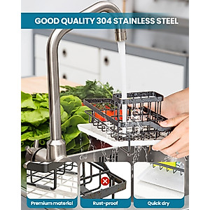 OHOBABY Sponge Holder for Kitchen Sink, Sink Caddy with Removable Drip Tray, Rustproof Stainless Steel Kitchen Sink Organizer with Dish Brush Holder for Countertop, Black (8.26'' X 5.51'' X 4.33'')