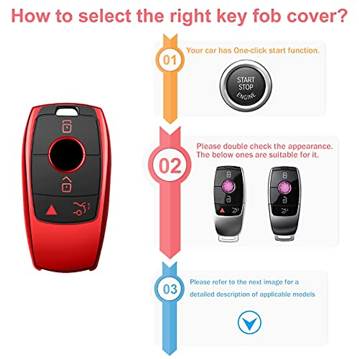 Becoci Compatible with Mercedes Benz Key Fob Cover with Keychain, Key Fob Case for Mercedes Benz A B C E G S Class,CLA CLS GLA GLB GLC GLE GLS, AMG GT, EQA EQB EQC, Premium Key Shell, Red