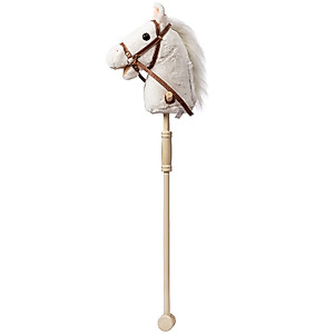 HollyHOME Stick Horse Plush Handcrafted Hobby Horse on a Stick with Wood Wheels Real Pony Neighing and Galloping Sounds for Kids Toddlers White 36 Inches(AA Batteries Required)