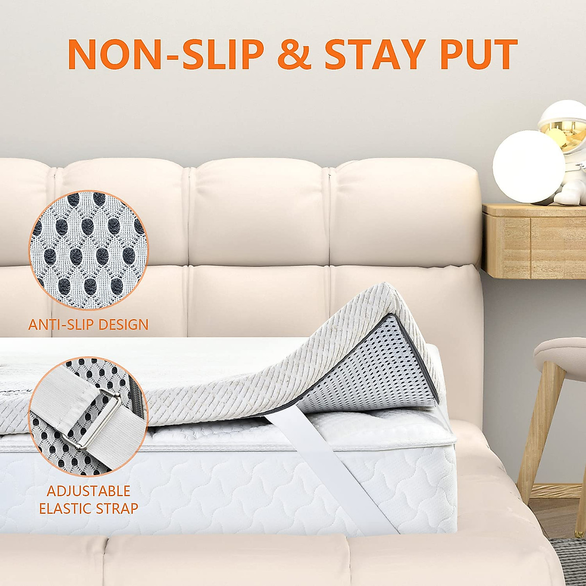 2 Inch Memory Foam Mattress Topper Queen - Cozary Cooling Gel Mattress Topper Ergonomic Design High Density Foam Mattress Pad for Pressure Relief with Washable Ventilated Cover