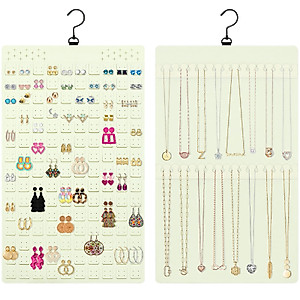 KMEOSCH Dual-Sided Hanging Jewelry Organizer Holds Up to 300 Pairs of Earrings and 30 Necklaces (1 Pack)