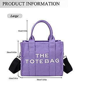 JQAliMOVV Canvas Tote Bag for Women - Medium Travel Tote Bag Purse with Zipper Fashion Shoulder Crossbody Bag Handbag (Purple)