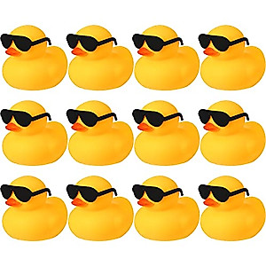 12 Pcs Rubber Ducks with 12 Sunglasses/ Hats/ Headwear/ Scarf, Valentine's Day Mini Rubber Ducks in Bulk Bathtub Toys for Valentines Gift Baby Shower Holiday Cruise (Duck with Sunglasses, Yellow)