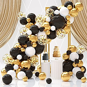 Black and Gold Balloons Garland Kit, 100pcs Black White Gold Confetti Latex Balloons for Party Decorations Graduation Wedding Birthday Baby Shower