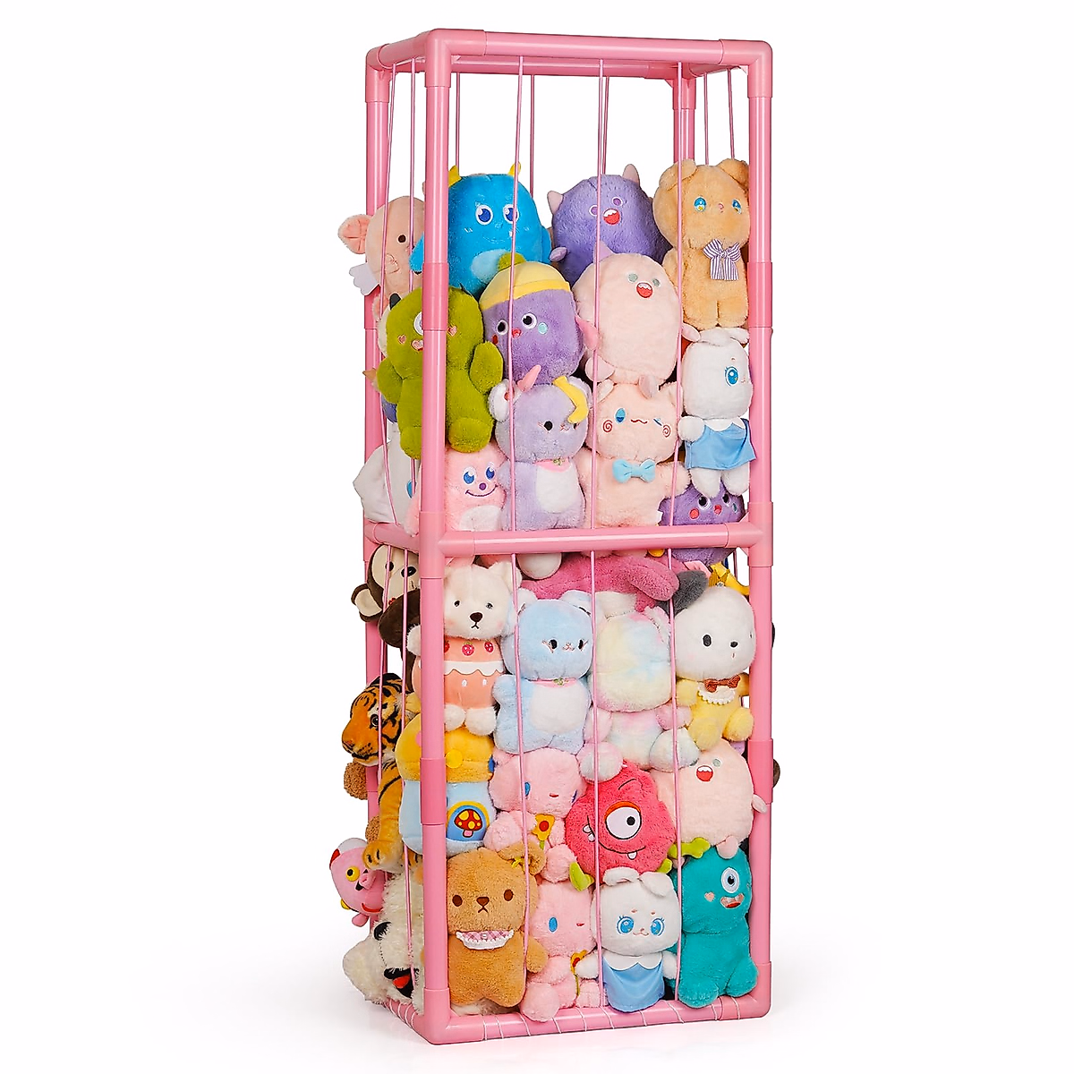Trycooling Stuffed Animal Storage Zoo Stuffed Animal Holder Space Save Vertical Stuffed Animals Storage PVC with Elastic Band and Net for Playroom Bedroom Nursery (Pink 1)