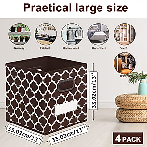 homyfort Cube Storage Organizer Bins 13x13 - Fabric Storage Cubes Foldable Baskets Square Box with Labels and Dual Sturdy Handles for Shelf, Nursery, Cabinet, Clothes, Toys, Set of 4 (Brown)