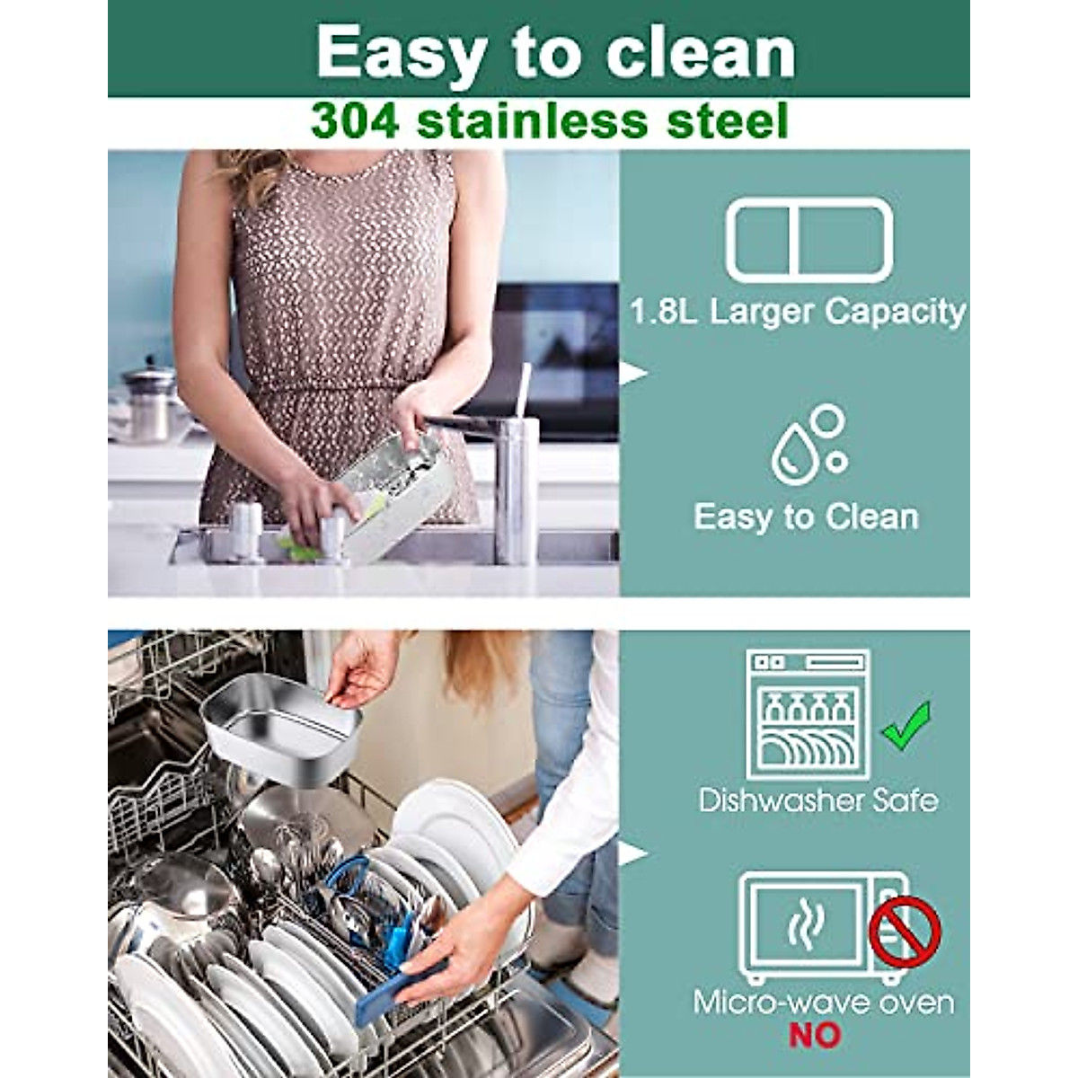 70W Faster Electric Heated Lunch Box[2023 Upgrade], Car Truck Food Warmer, 1.8L Larger Capacity 304 Stainless Steel Container for Car and Home/Office, with Carry Bag and Fork & Spoon (Grey+Green)