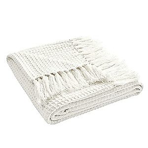 Lush Decor Waffle Cotton Knit Throw Blanket, 60" x 50", White