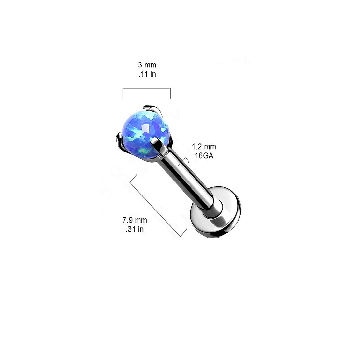 Pierced Owl 16GA G23 Implant Grade Titanium Synthetic Opal Internally Threaded Flat Back Stud (Pink)