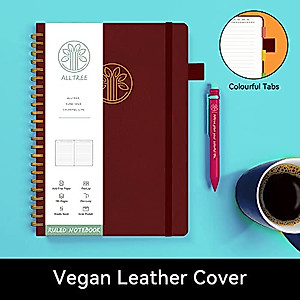 Alltree Lined Spiral Notebook, Hardcover Notebook for Work, Medium A5-6 inches x 8.5 inches,Spiral Journal with Pen Loop, Pocket, 160 Pages, Burgundy
