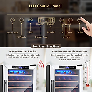 KOTEK 33 Bottle Wine Fridge, Freestanding or Under Counter Wine Cellar w/Wooden Removable Shelves for Red, White & Champagne, 41-64.5°F Digital Temperature Control, Wine Cooler Refrigerator for Home