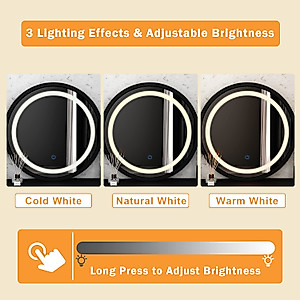 ECACAD Vanity Desk Set with LED Lighted Round Mirror, Makeup Dressing Table with 5 Drawers, Storage Shelves & Cushioned Stool for Bedroom, Black