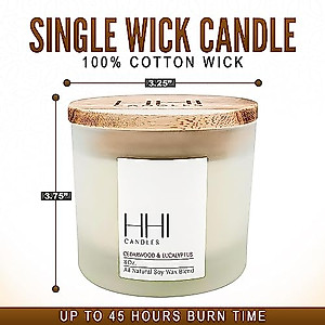 All-Natural Scented Soy Wax Eucalyptus Cedarwood Candle | Large Eight Ounce Single Wick | Long Burn time | HHI Candles