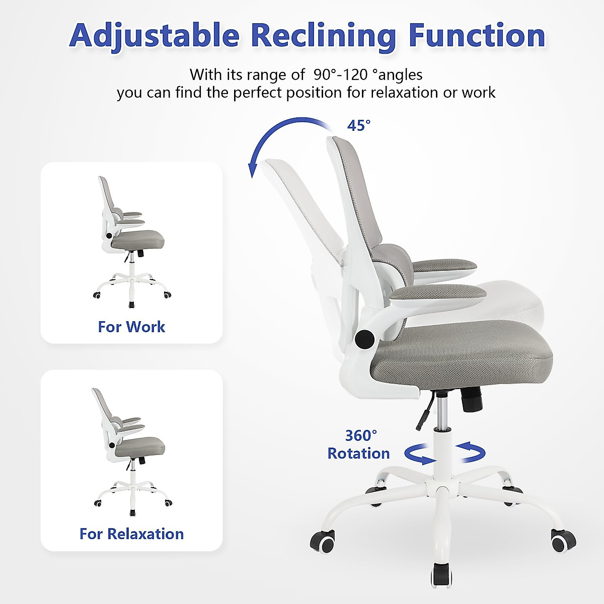 Ergonomic Office Chair, High Back Home Office Desk Chair with Lumbar Support, Computer Task Chair with Wheels, Swivel Adjustable Executive Chair for Home Office,Grey