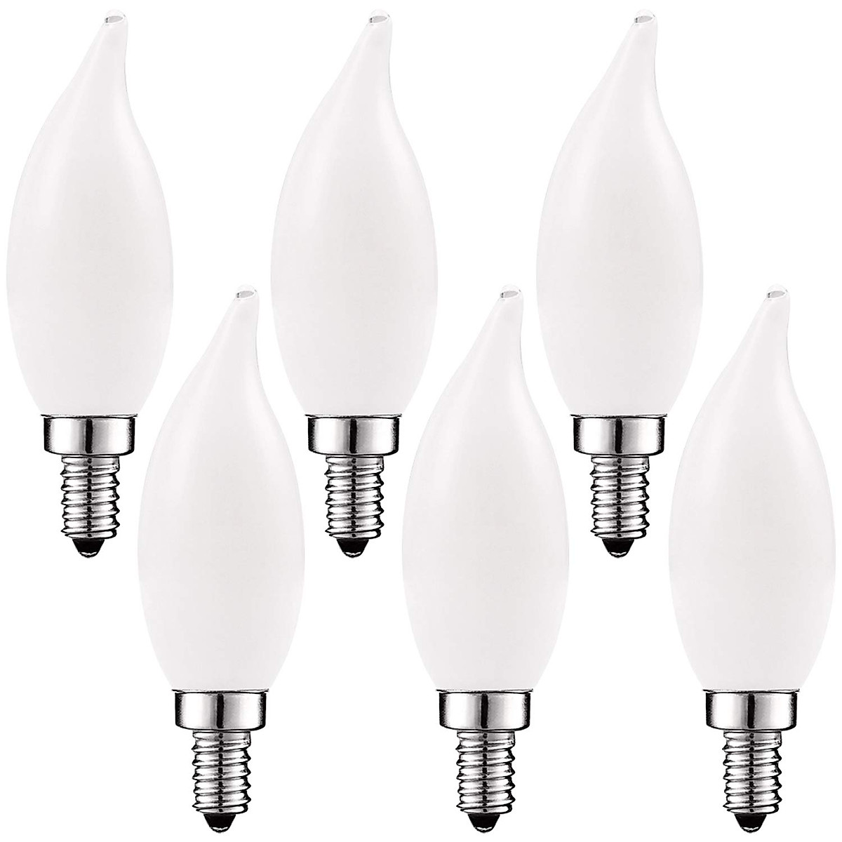 LUXRITE 5W Frosted E12 LED Bulb 60W Equivalent, 2700K Warm White, 450 Lumens, Dimmable Candelabra LED Bulbs, Flame Tip Glass, LED Candle Light Bulbs, UL Listed (6 Pack)