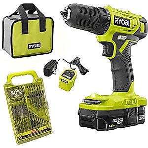 Ryobi 18V ONE+ 3/8 in. Drill Driver Kit Bundle Set with BONUS Bits, and Tool Bag