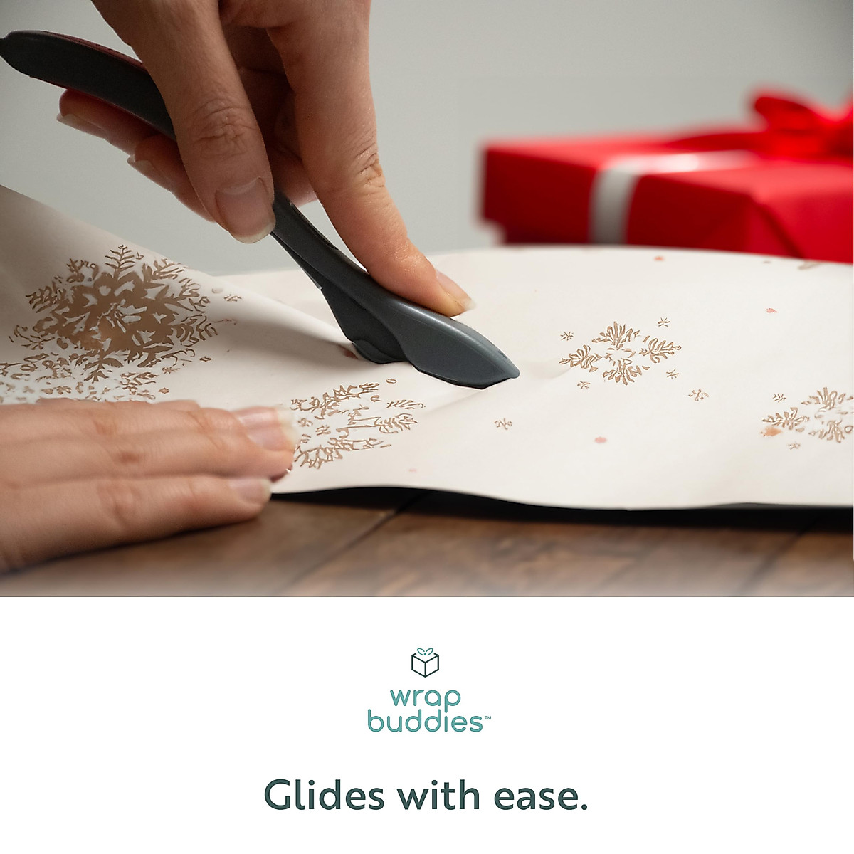 Wrap Buddies Wrapping Paper Clamps - 2 Gift Wrapping Paper Holder Clamps with Integrated Tape Dispensers, Simple Gift Wrap Table Clamps, Wrapping Paper Holder Clips and Tape Dispensers (Cherry Red)