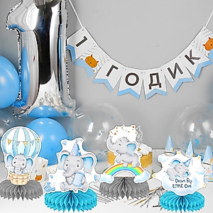 9pcs Blue Elephant Honeycomb Centerpieces Elephant Baby Shower Decorations for Boy Elephant Baby Shower Centerpieces Birthday Party Supplies Table Toppers for Elephant It's A Boy Party Favors for Kids