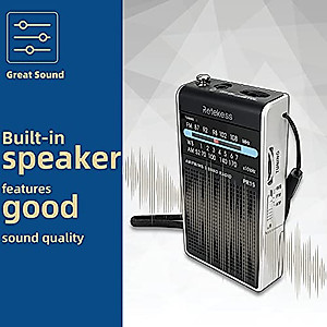 Retekess PR15 Pocket NOAA Weather Radio, AM FM Emergency Weather Radio Portable, Little Transistor Radio Powered by AAA Battery for Walking, Camping (Silver Black)