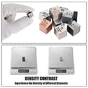 9 Pieces Element Cube Set 10mm Density Cubes Periodic Table Pure Metal Cube Zinc Copper Bismuth Chromium Aluminum Antimony Iron Carbon Titanium for Element Collections Material Hobbies