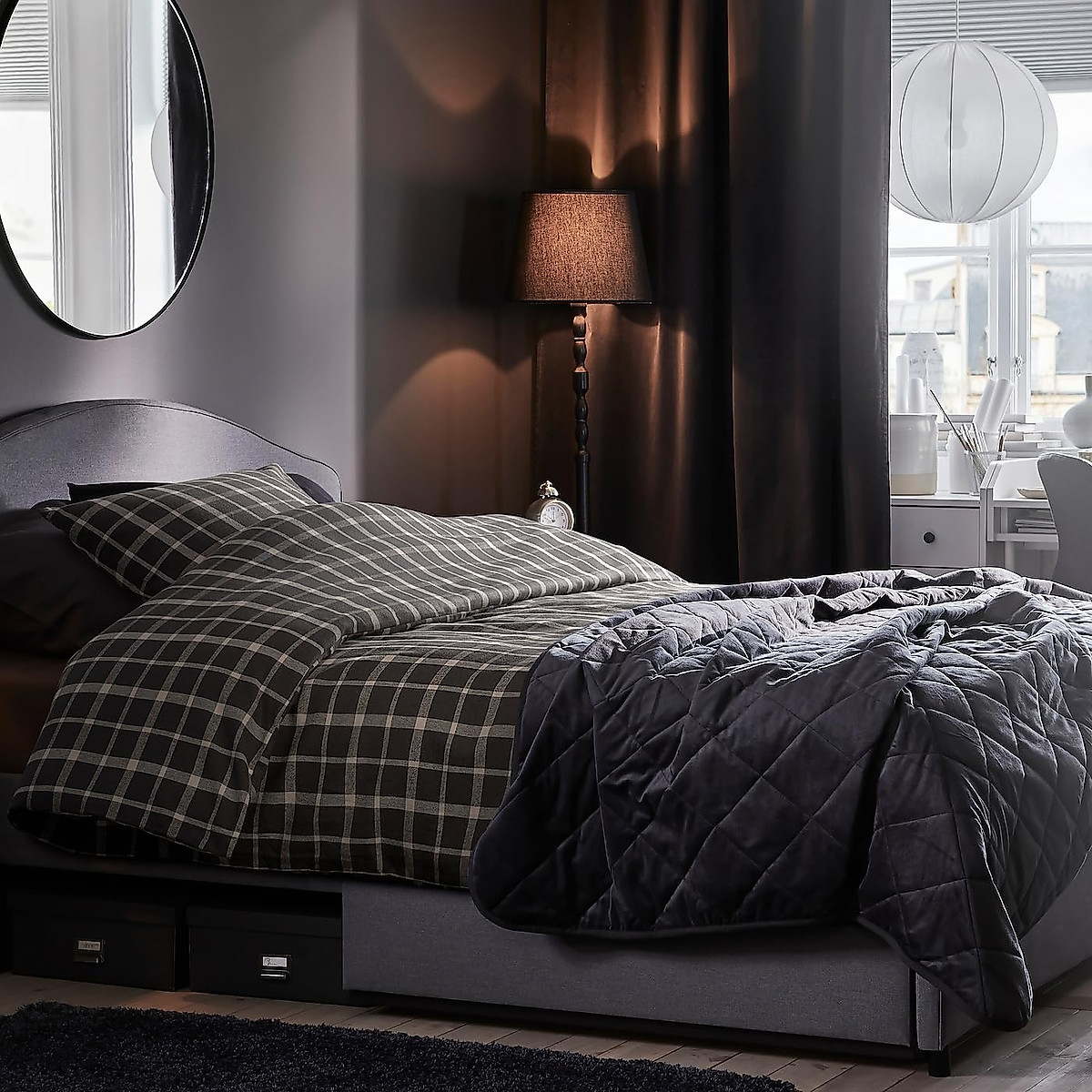 STRUTBRAKEN King Duvet Cover and Pillowcase(s) Cotton Gray Check