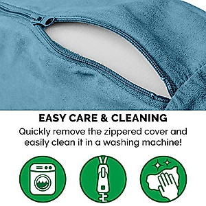 Furhaven 35" Round Cooling Gel Dog Bed for Large/Medium Dogs w/ Removable Washable Cover, For Dogs Up to 50 lbs - Sherpa & Suede Snuggery - Blue, 35-inch