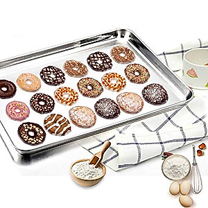 TeamFar Baking Sheet Cookie Sheet Set of 2, Pure Stainless Steel Baking Pan Tray Professional, Non Toxic & Healthy, Mirror Finish & Rust Free, Easy Clean & Dishwasher Safe