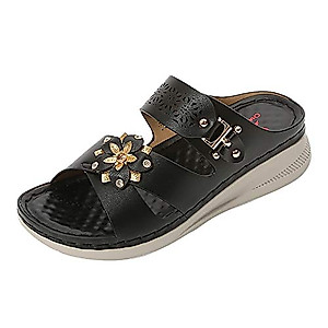 justHIGH Sandals for Women Summer Hollow Out Slip On Platform Sandal Wedge Shoes with Concealed Orthotic Arch Support