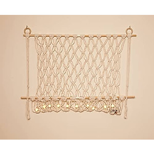 Lilly's Love Stuffed Animal Macrame Hammock Display Swing w/String Lights | Large Boho Style Rope Net Holder for Kids Toys | Hanging Corner Nursery Storage Organizer for Your Plushie Pets (White)