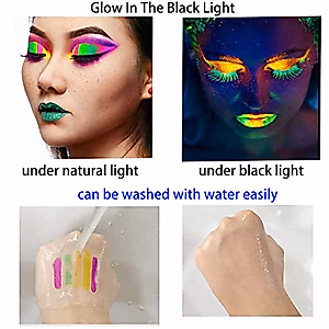 Glow in The Black Light Face & Body Paint, UV Neon Glow Fluorescent Face Paint Crayons for Halloween Club Makeup Xmas Glow Party