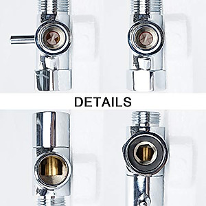 Brass T-Adapter for Bidet, 7/8 1/2 T-Valve Adapter for Bidet Sprayer for Toilet with Shut Off Valve, 3-Way Connector, Chrome Finish, 2 Rubber Mat, T Adapter for Hand Held Bidet Attachment for Toilet
