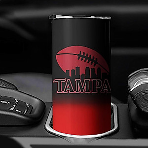 Tampa Classic Stainless Steel Tumbler with Lid and Straw, City Football Fans Gifts,20oz Football Team Skinny Travel Mug Tumbler Cup Water Botter