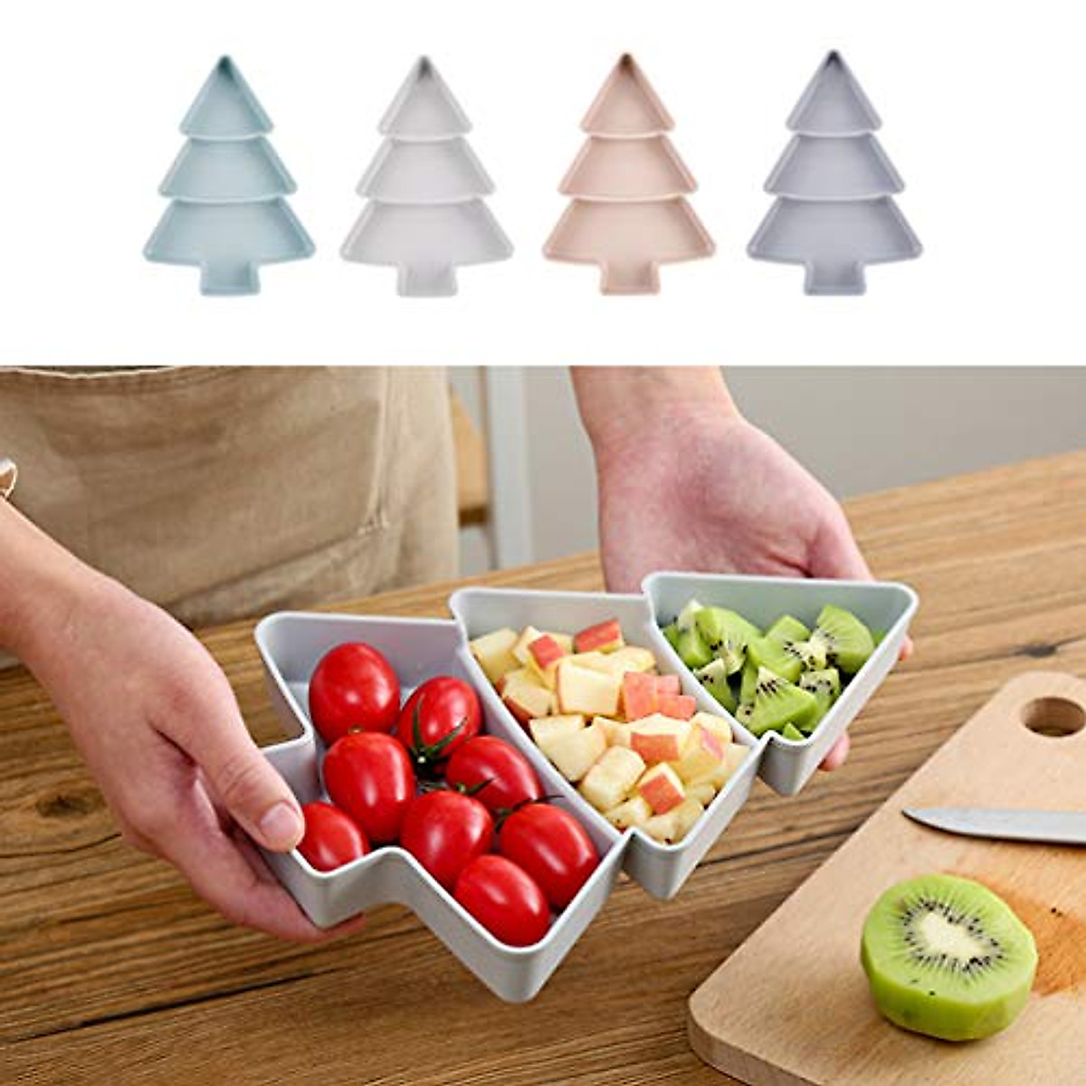 UPKOCH Fruit Plate Creative Christmas Tree Shape Dessert Plate Plastic Nuts Snacks Plates Portable Dishes Serving Tray (Grey)