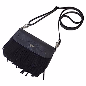 JENTOU Women's Kristin Full-Grain Leather Fringe Crossbody Purse JEN89287-BLACK