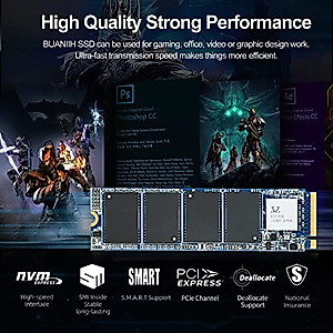 BUANIIH SSD 1TB PCle 3.0x4, NVME M.2 2280, Internal Solid State Drive,Storage and Memory Expansion for Gaming,Speeds of up-to 3400MB/s