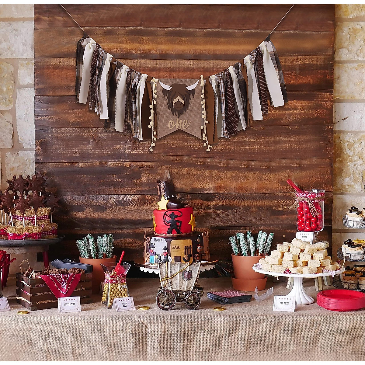 1st Birthday High Chair Banner - Cowboy Rodeo for Party Fabric Decor,Cake Smash Baby Shower,Backdrop Garland for Photo Props (Cowboy Birthday Banner)