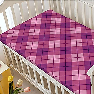Plaid Themed Fitted Crib Sheet,Standard Crib Mattress Fitted Sheet Soft and Breathable Bed Sheets-Baby Crib Sheets for Girl or Boy,28“ x52“,Dark Magenta Pale Fuchsia