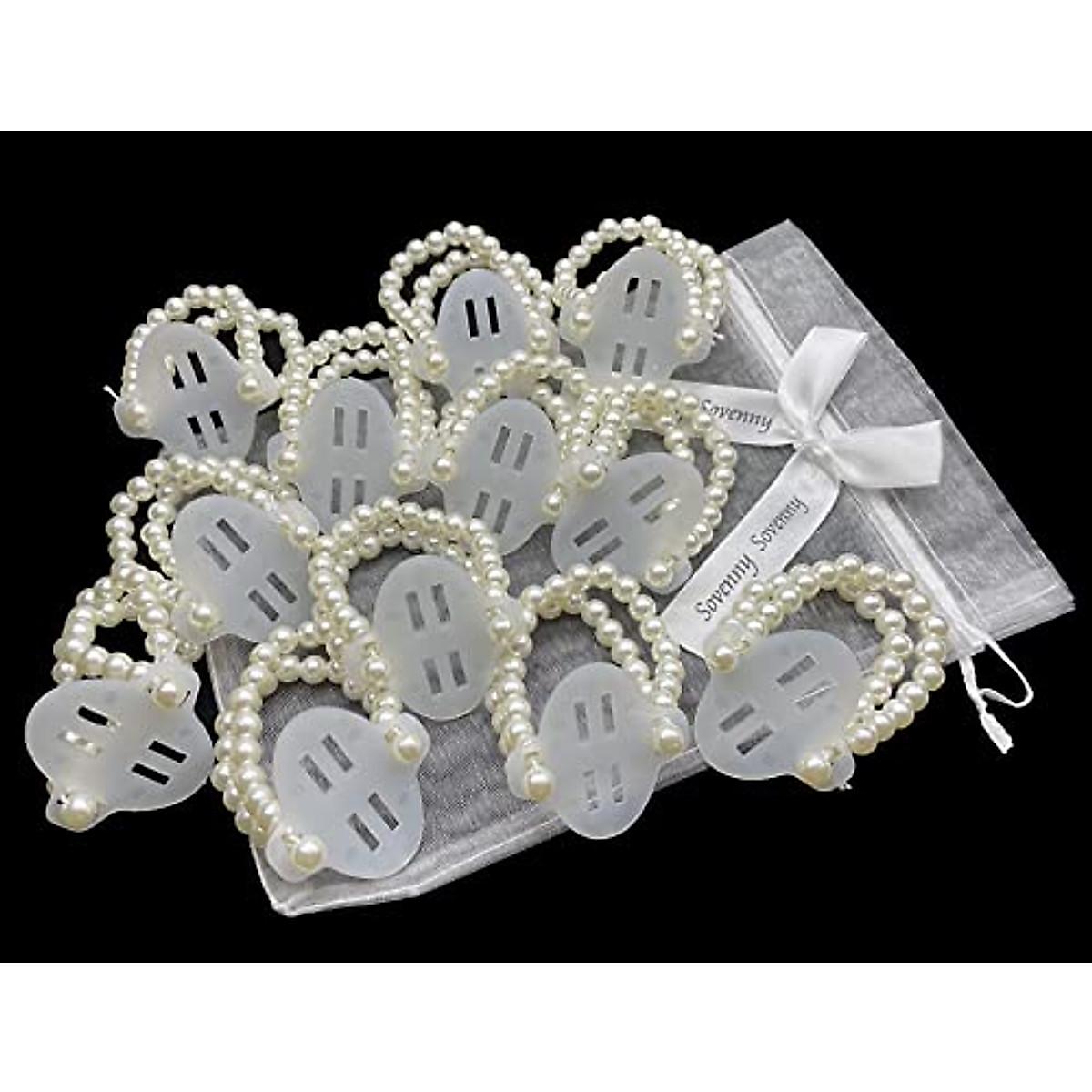 Sovenny 12 Pieces Elastic Pearl Wrist Bands Wristlets Corsage Accessories for Wedding Prom Flowers