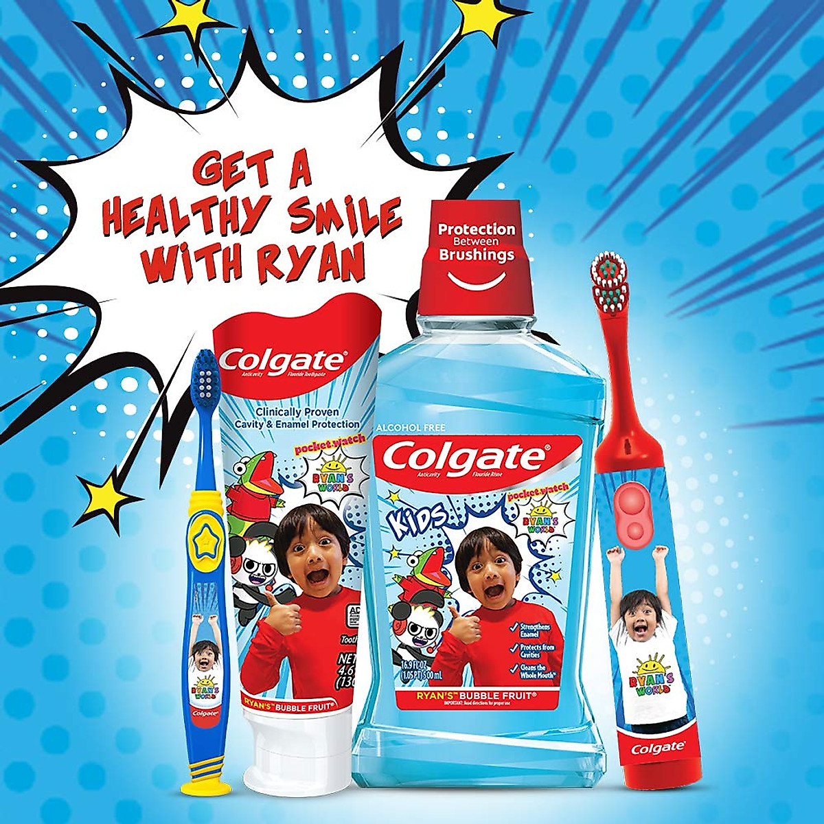 Colgate Kids Toothbrush with Extra Soft Bristles, Ryan's World - (For Ages 5+), (Pack of 4)