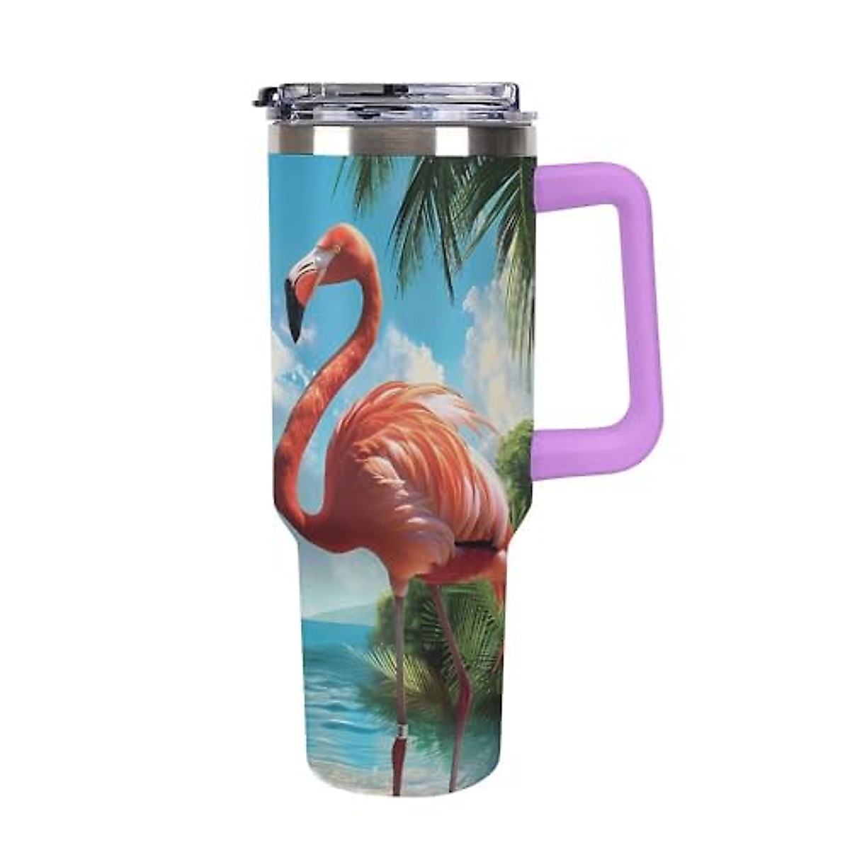 Tropical Flamingo Insulated Tumbler with Lid And Straw Stainless Steel Travel Coffee Mug 40oz Violet-style