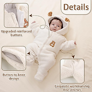 XIFAMNIY Newborn Fleece Footie Jumpsuit Hooded Warm Thicken Winter Outwear Snowsuit for Baby Girls and Boys