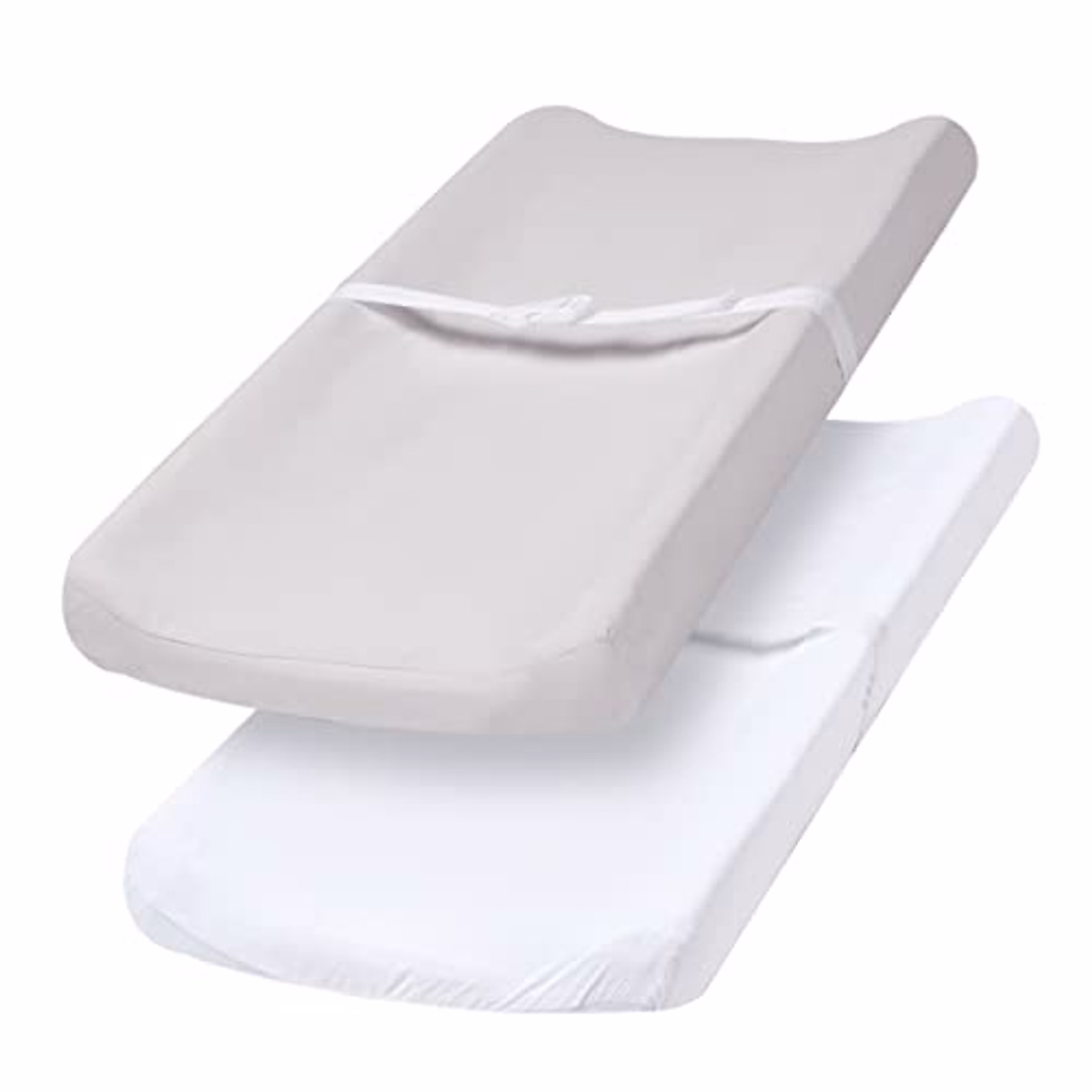 PHF Baby Changing Pad Covers for Boys Girls, 2 Pack Ultra Soft Breathable Microfiber Changing Pad Table Sheets for Most Baby Changing Pads, White & Light Grey