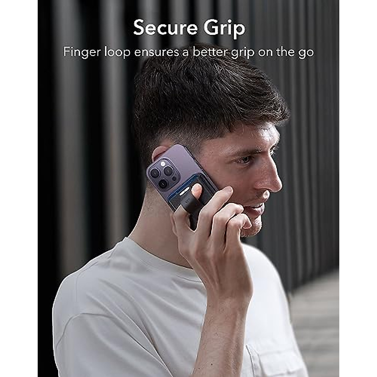 ESR Magnetic Wallet, Compatible with MagSafe Wallet, 3-Card Holder, Vegan Leather, for Secure-Grip Finger Loop, for iPhone 15/14/13/12 Series, Not for 13/12 Mini, Black