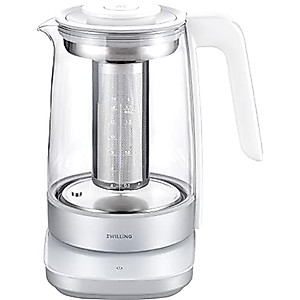 ZWILLING Enfinigy Glass Kettle 1.7L, Tea Kettle, 6 Preset Temps for the Perfect Cup, Tea Timer, Silver