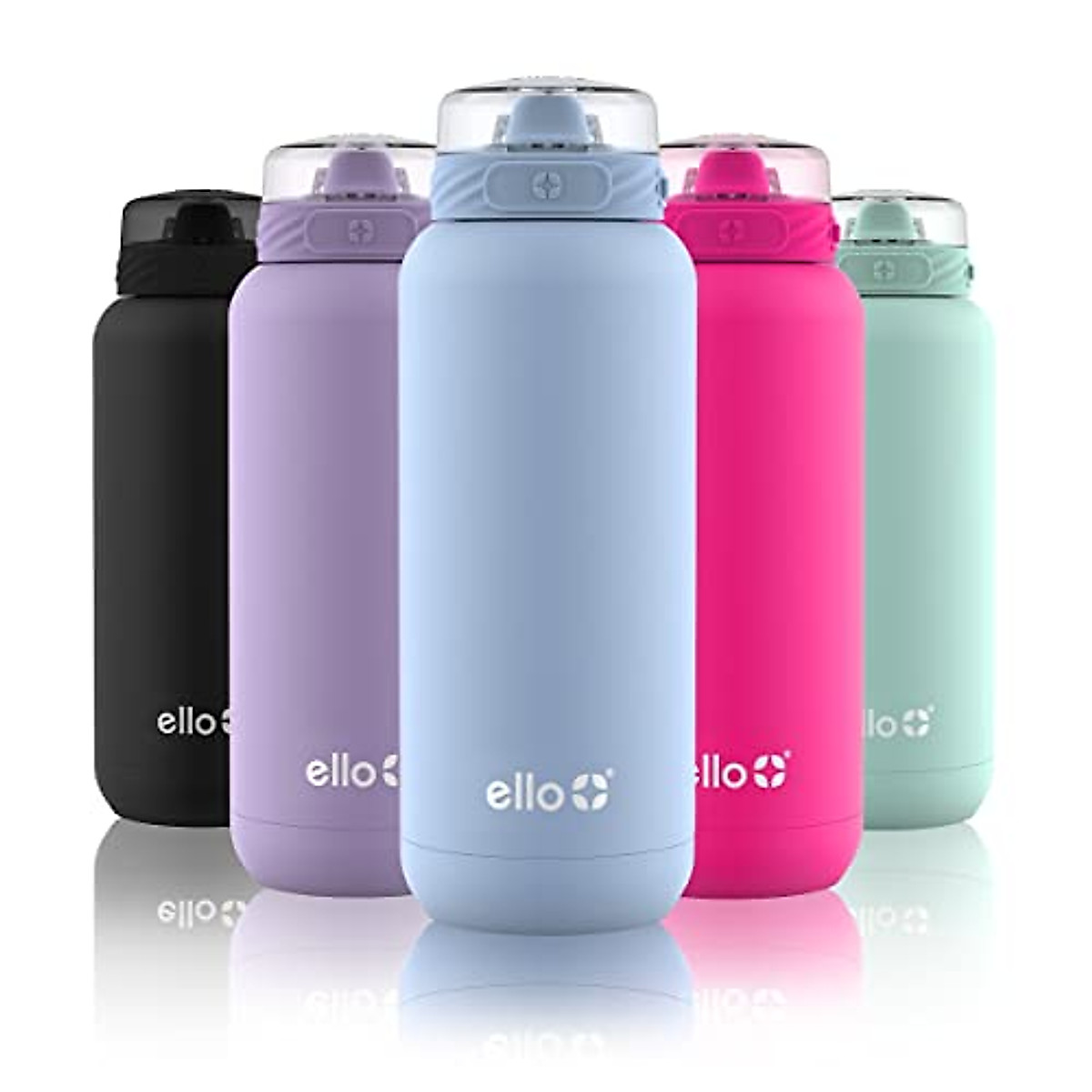 Ello Cooper Vacuum Insulated Stainless Steel Water Bottle with Soft Straw and Carry Loop, Double Walled, Leak Proof, Halogen Blue, 32oz