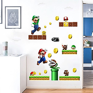 HEROPAR Mario Wall Stickers Cartoon Peel and Stick Game Wall Decals Removable for Boys Girls Kids Room Nursery Wall Mural Decor