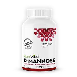 Plantvital D Mannose Capsules with Cranberry - D-mannose 1000mg Capsules - High Potency for Bladder, Kidney and Urinary Tract Support. Cranberry Powder with Hibiscus and Dandelion. 2 Months Supply