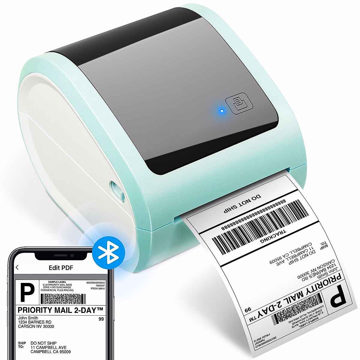 ASprink Bluetooth Thermal Label Printer 4X6 - Wireless Shipping Label Printer for Small Business Packages - Thermal Label Printer Bluetooth, Shipping Label Printer Compatible with iPhone, USPS, Amazon