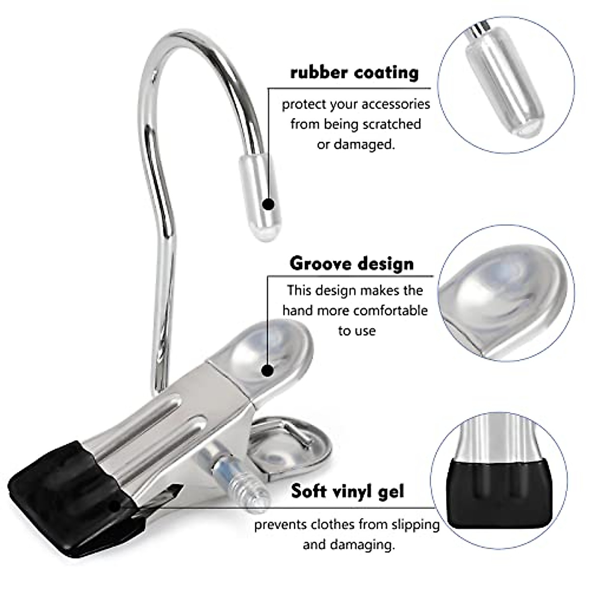 ODILCO Black Boot Hanger Clips, 24PC Hook Clips Hold, Hanging Clothes Pins Hooks - Portable Stainless Steel Home Travel Hangers Clips