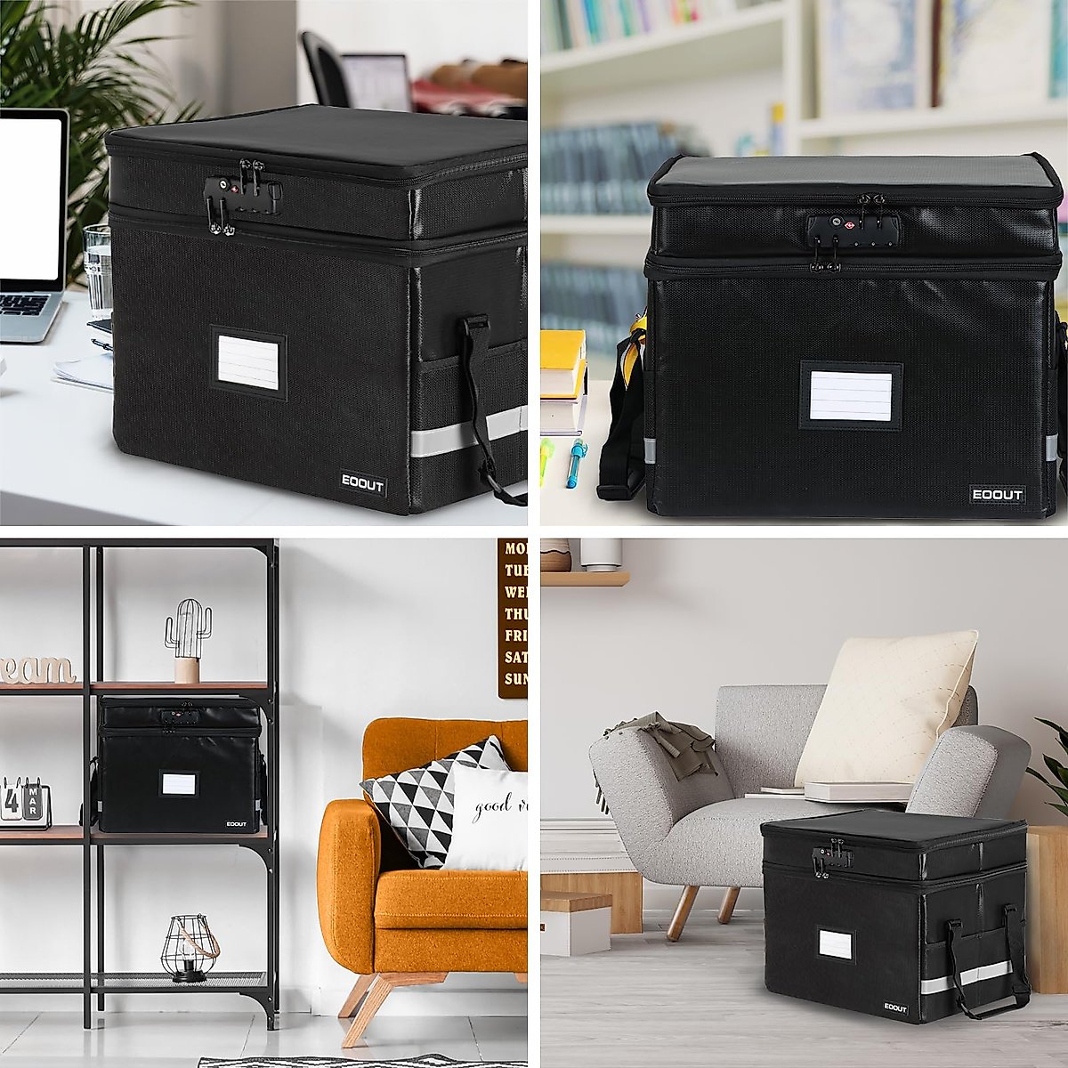 EOOUT Fireproof Document Box, 2 Layer File Organize Box, Portable Fireproof Waterproof Office Collapsible File Storage for Hanging Letter/Legal Size Folder/Certificate